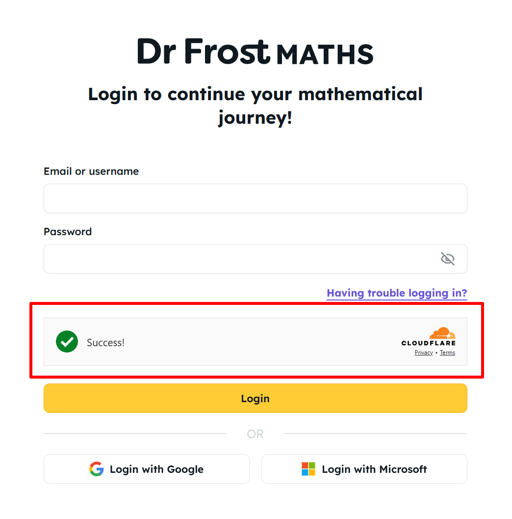 I'm getting a Human Verification Failed error – Dr Frost Learning